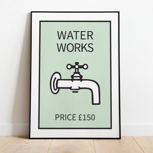Waterworks Bathroom Print Monopoly Card Bathroom Wall Decor Bathroom ...