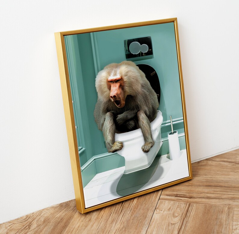 Bathroom Wall Art Poster Colorful Baboon Monkey Playful Printable Art ...
