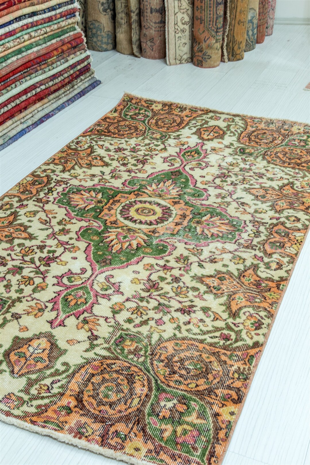 Antique Handmade Persian Rug, Special Desing, 3'8x6'7 Feet, Natural ...