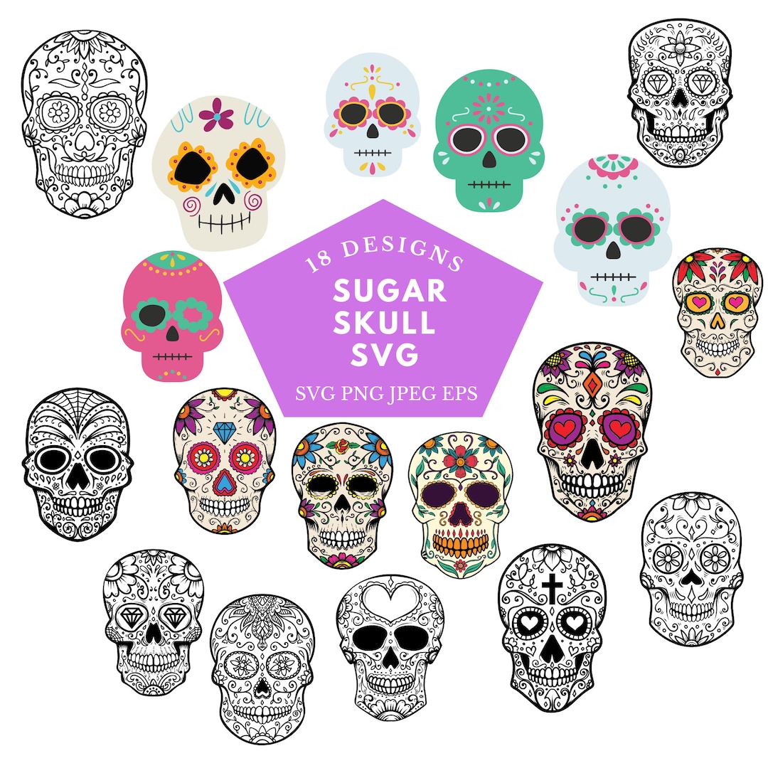 Sugar Skull PNG Bundle Sugar Skull Clipart Day of the Dead Designs Dia ...