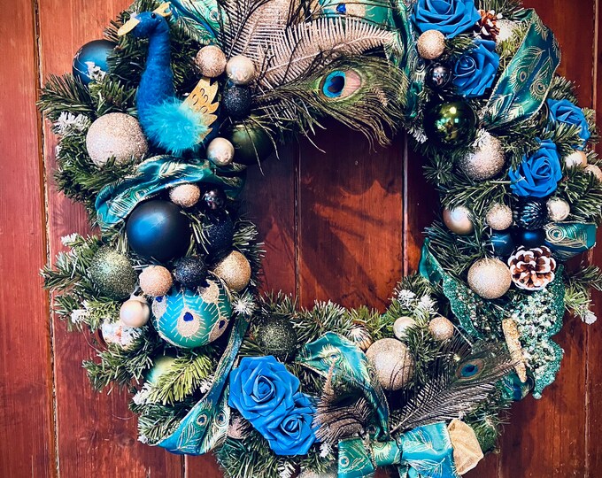 Luxury Bespoke Artificial Christmas Wreath in Stunning Peacock Theme ...
