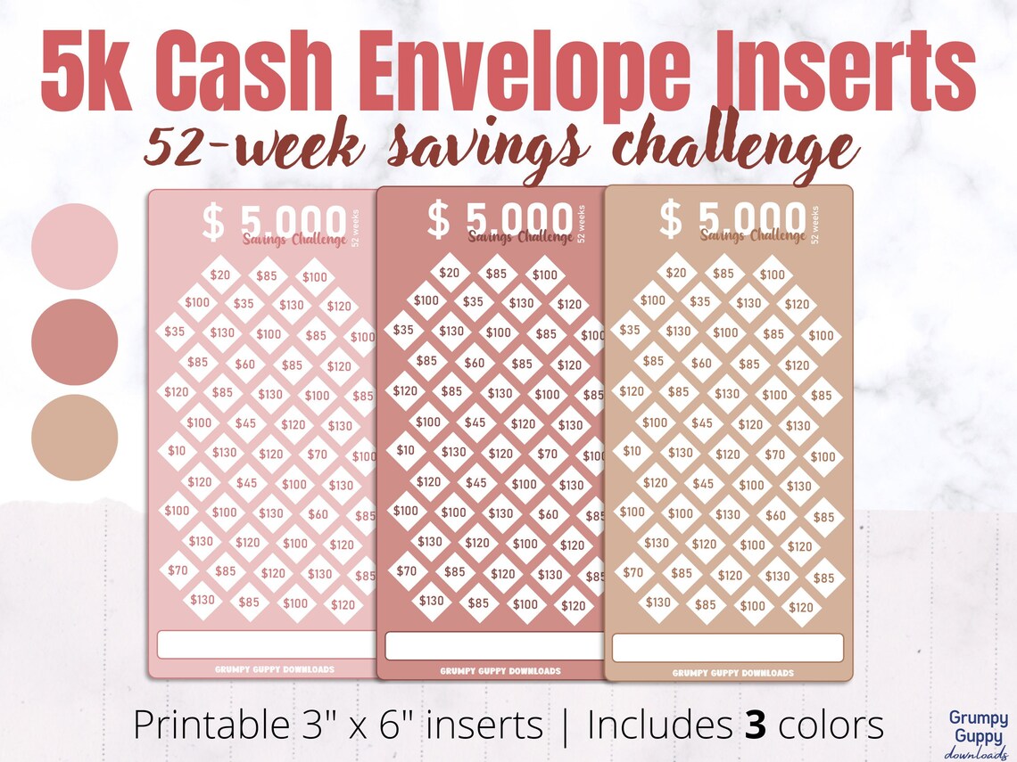 5k Savings Challenge Envelope, 52 Week Challenge Cash Envelope, 5k ...