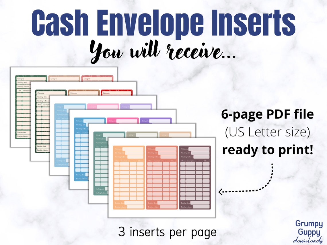 Budget Envelope Inserts Cash Envelope Inserts A6 Cash - Etsy