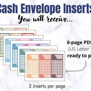 Budget Envelope Inserts, Cash Envelope Inserts, A6 Cash Envelopes ...