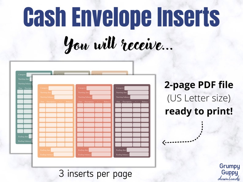Budget Envelope Inserts, Cash Envelope Inserts, A6 Cash Envelopes ...