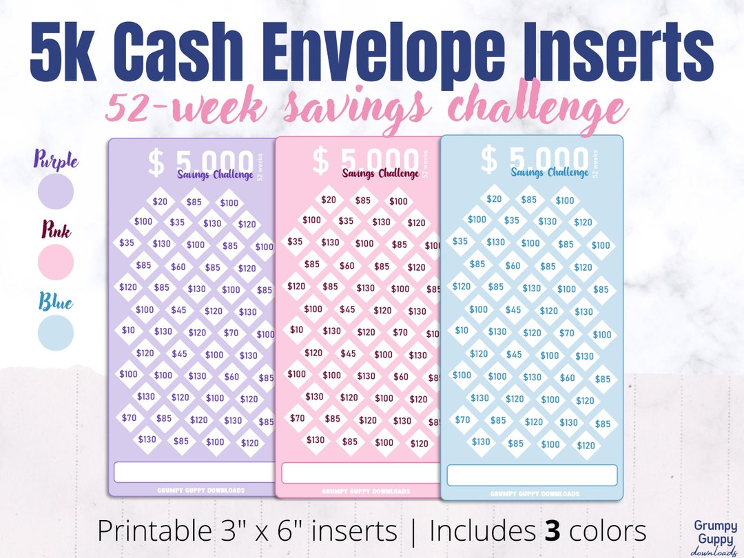 5k Savings Challenge Envelope, 52 Week Challenge Cash Envelope, 5k ...