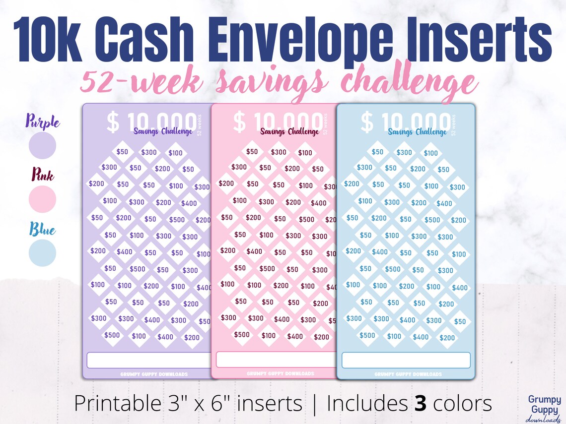 10k Savings Challenge Envelope 52 Week Challenge Cash - Etsy