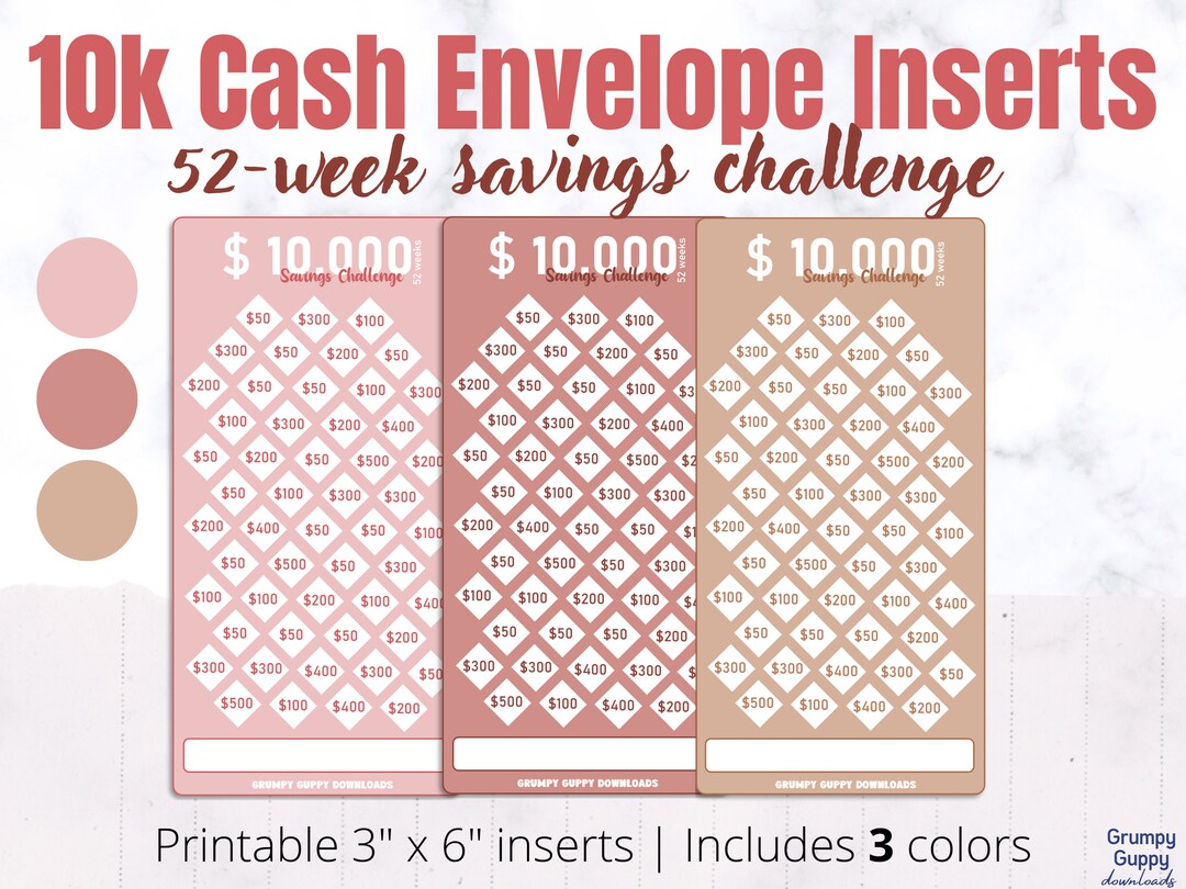 10k Savings Challenge Envelope, 52 Week Challenge Cash Envelope, 10k ...