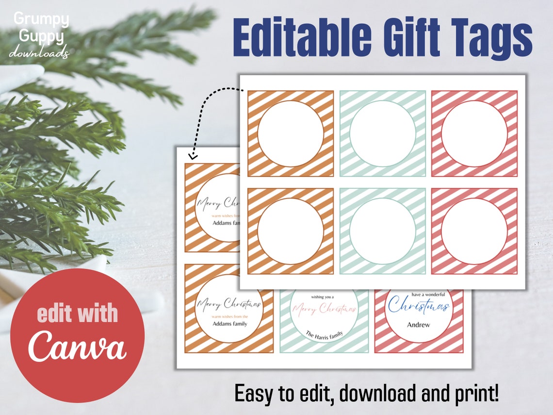 Editable Gift Tags Template, Printables Christmas Gift Tags, Blank Tags ...