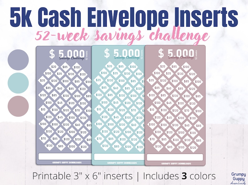 5k Savings Challenge Envelope, 52 Week Challenge Cash Envelope, 5k ...