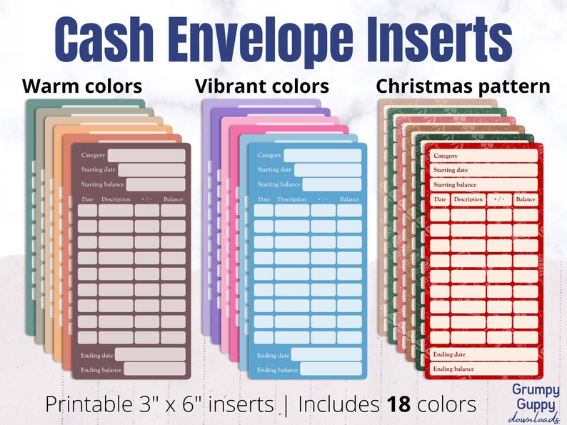 Budget Envelope Inserts, Cash Envelope Inserts, A6 Cash Envelopes ...