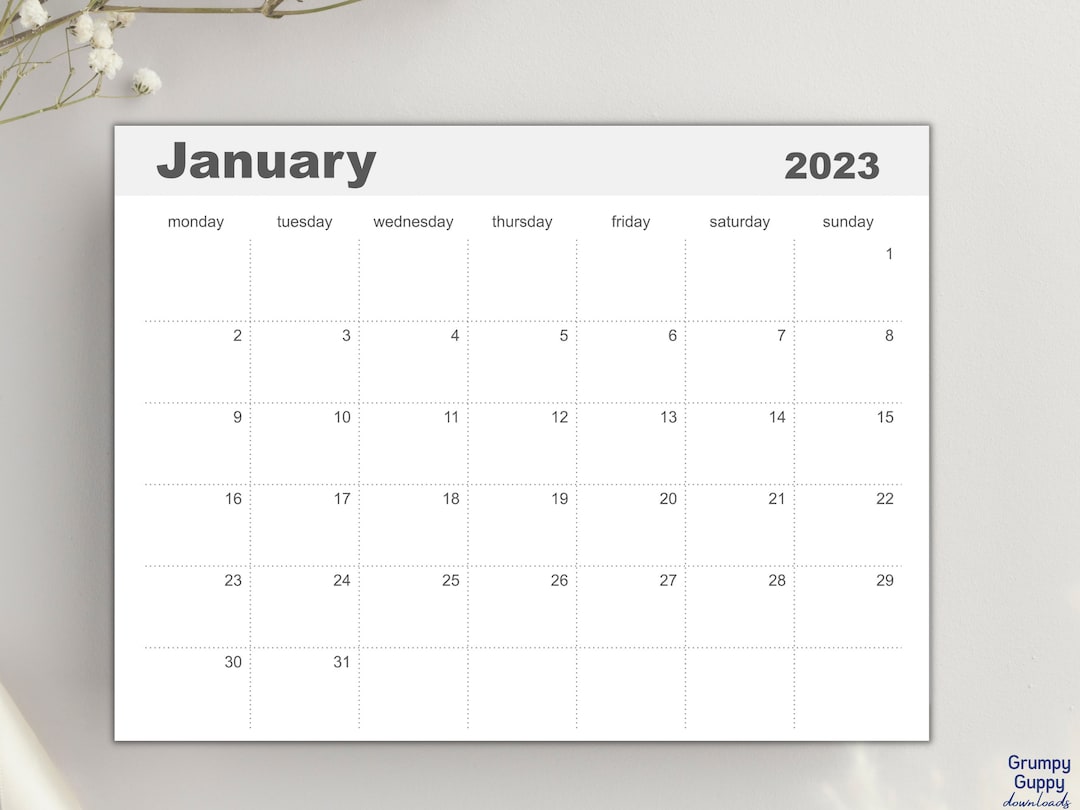 2023 Monthly Calendar Printable, Minimal Calendar, Minimalist Planner ...