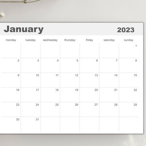 2023 Monthly Calendar Printable, Minimal Calendar, Minimalist Planner ...