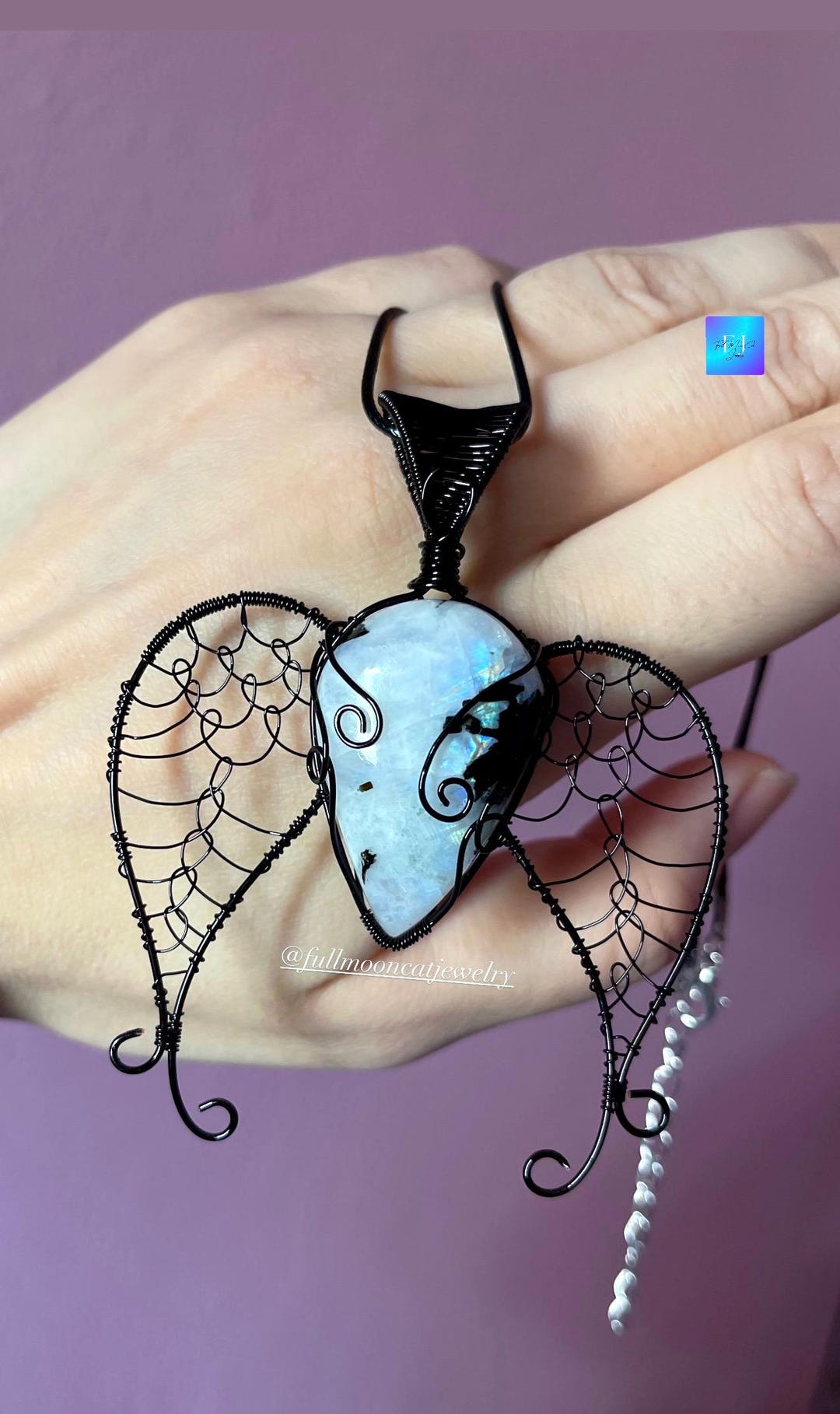 Moonstone & Angel Wing Necklace/ Gothic Elegance With a Mystical Touch ...
