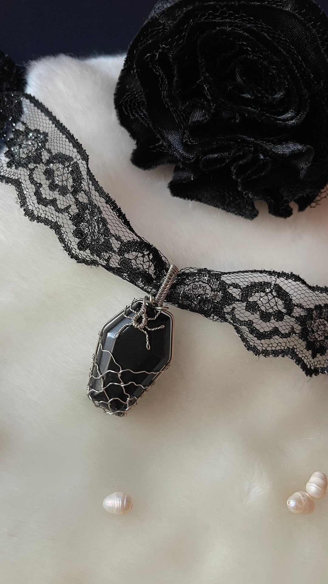 Coffin Obsidian Spider Necklace - Etsy