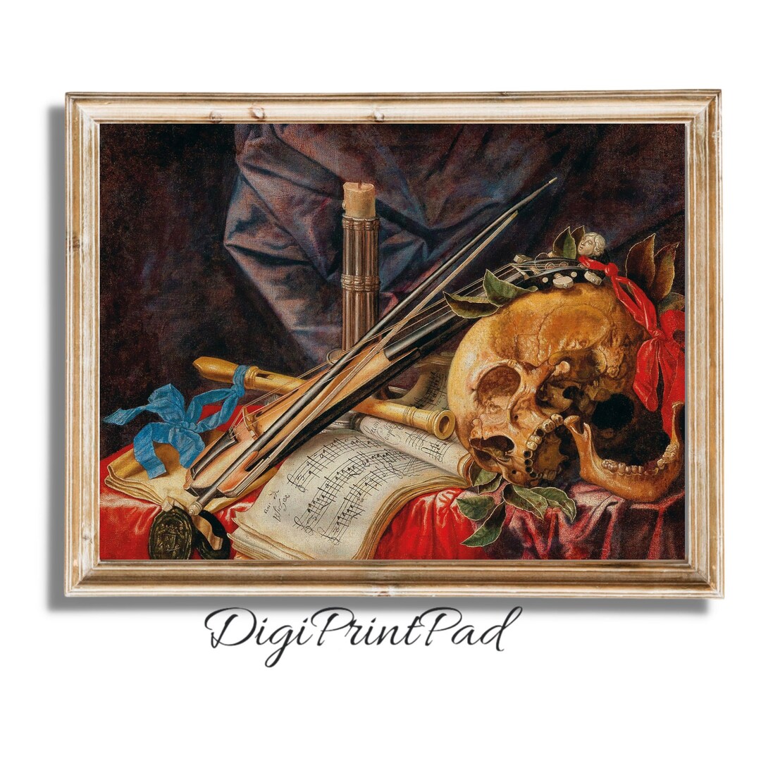 Vanitas Still Life With a Violin, a Clarinet, a Skull, a Sheet of Music ...