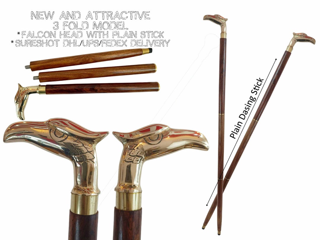 Vintage, Golden Vulture Handle Walking Stick (3pcs Model), Personal Use ...