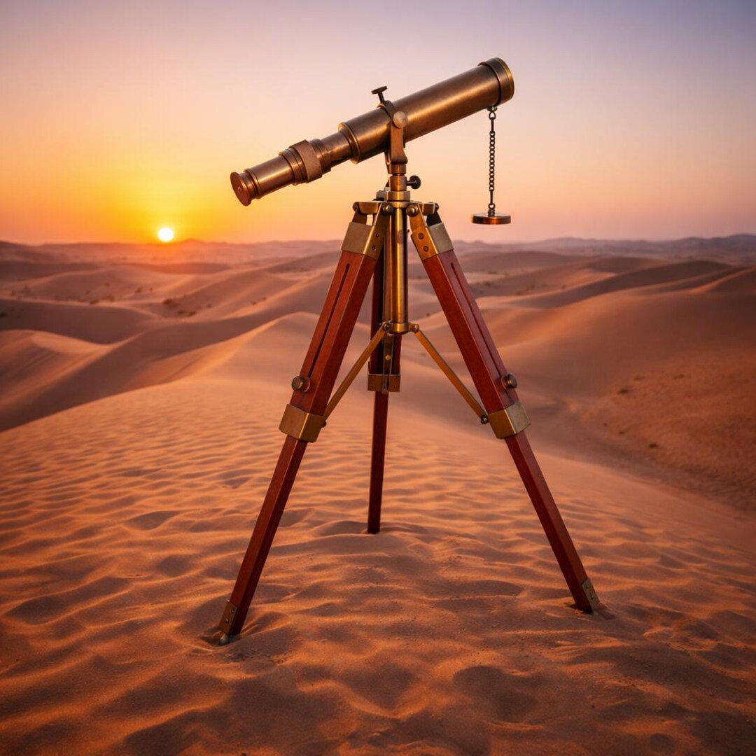 Vintage Brass Telescope With Wooden Tripod | Nautical Spyglass Decor ...