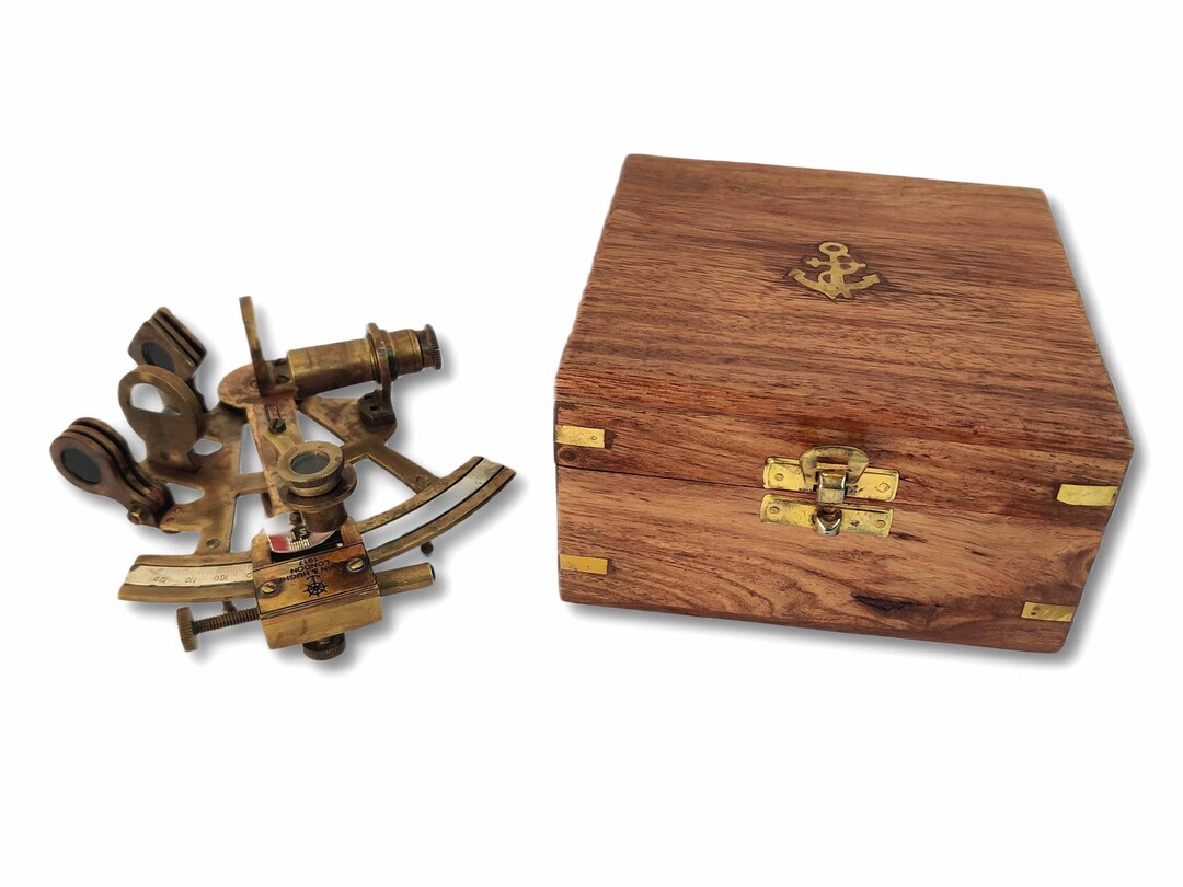 Vintage Base Plain Model Marine Brass Sextant 3in With Wooden Carry Box ...