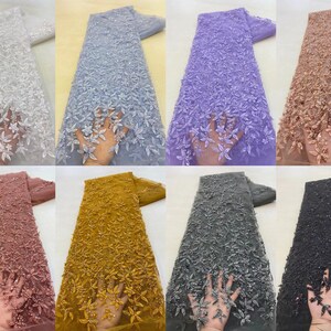 Heavy Beaded Tulle Fabric, Leaf Flower Embroidered Tulle Fabric, Dress ...