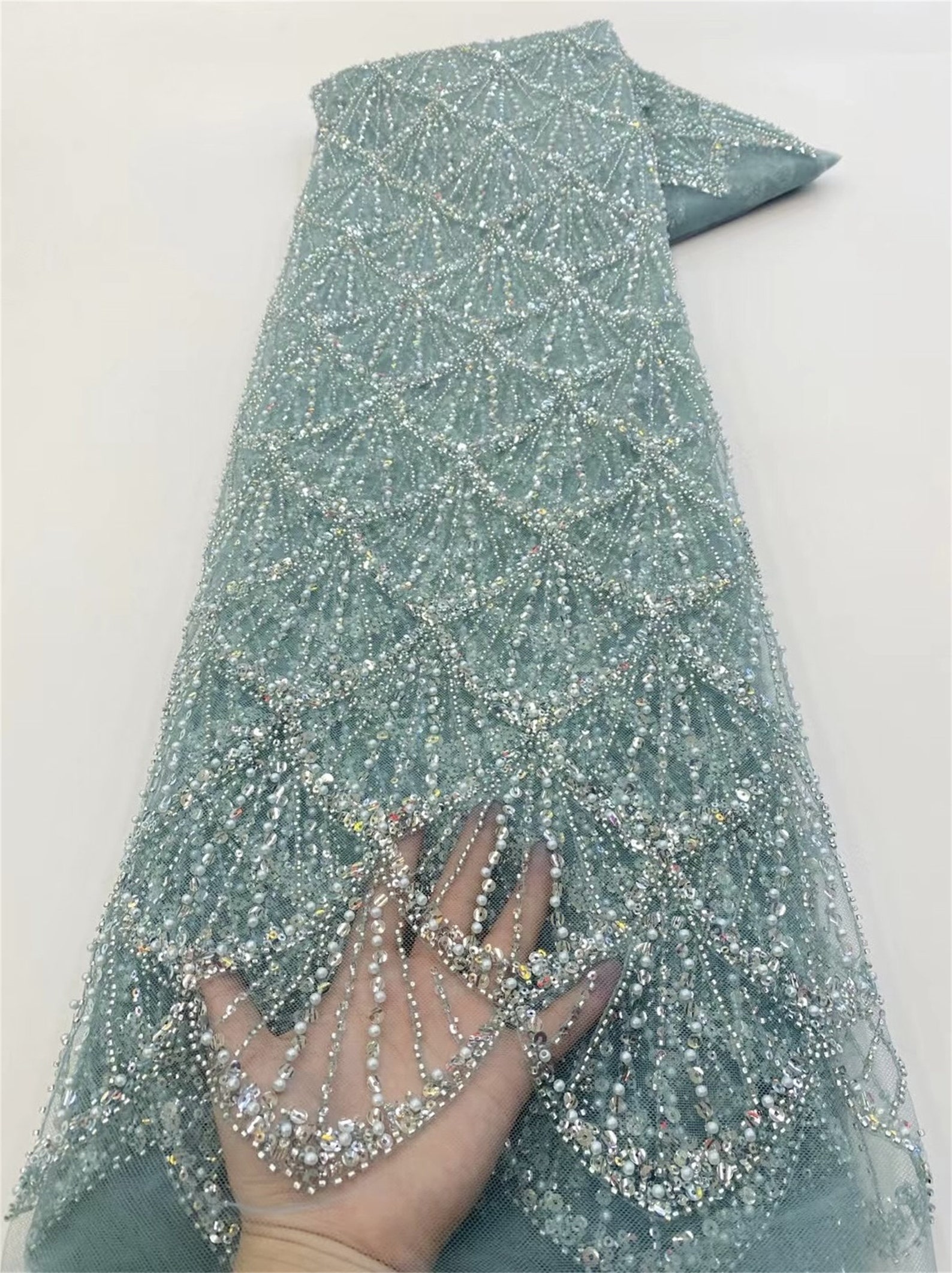 Champagne Beaded Shell Sequin Lace Fabric,embroidery Sequins Tulle,for ...