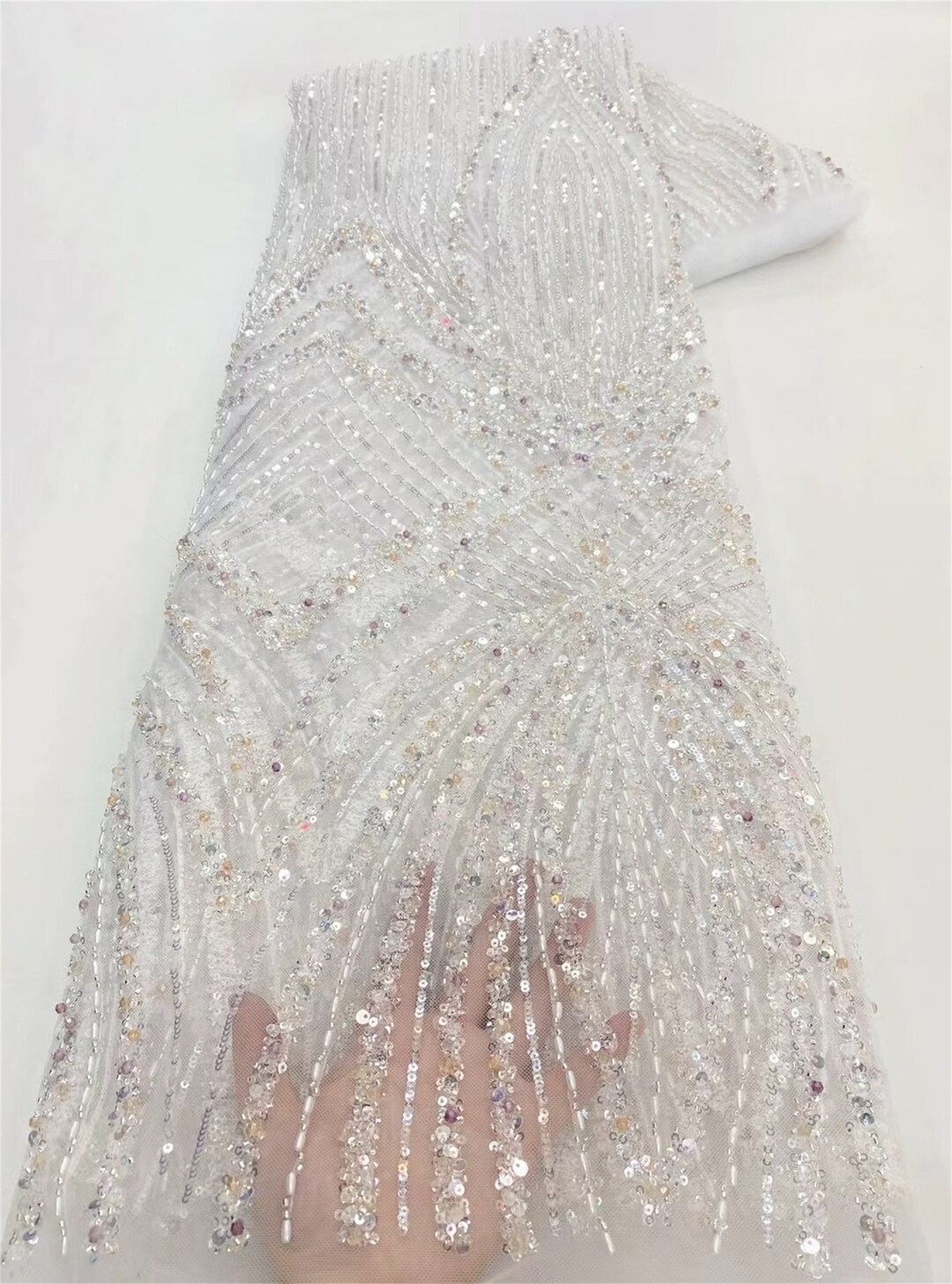 Ivory Sequin Lace Fabric, Sequin Mesh, High-end Clothing Fabric, Dress ...