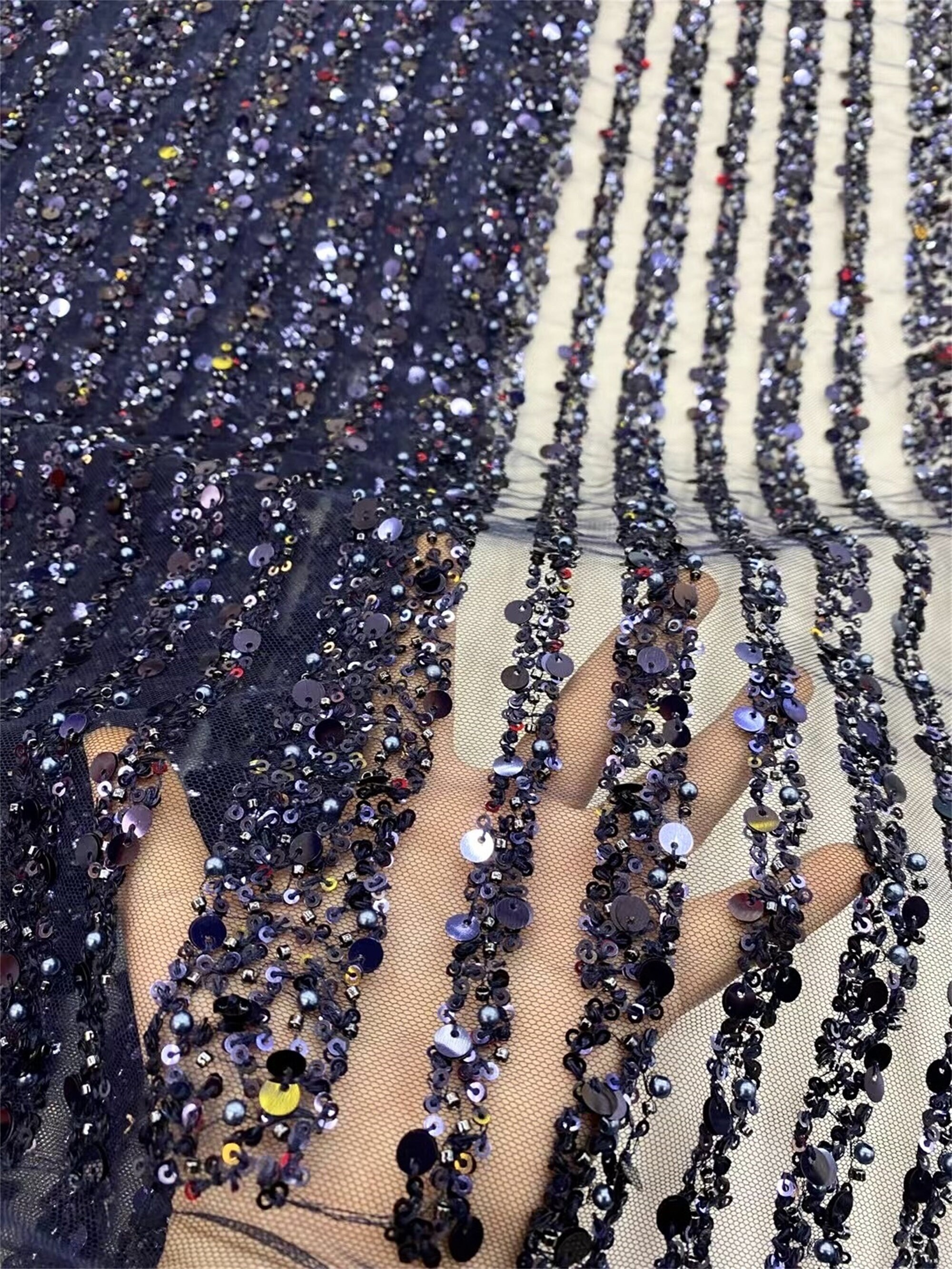 1 Yard Sequined Lines Tulle Fabric,gorgeous Beaded Lace Fabric,for Tutu ...