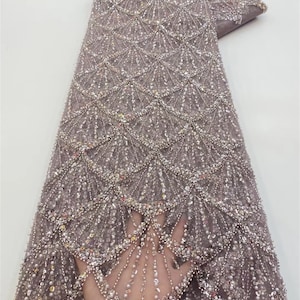 New Shell Heavy Beaded Lace Fabric, Sequined Tulle Fabric, Fashionable ...