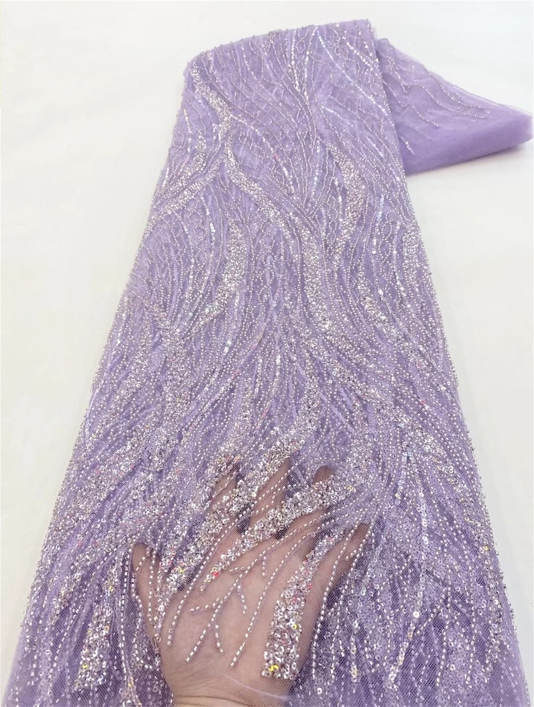 Purple Beaded and Sequined Tulle Fabric,for Bridal Dress,haute Coucture ...