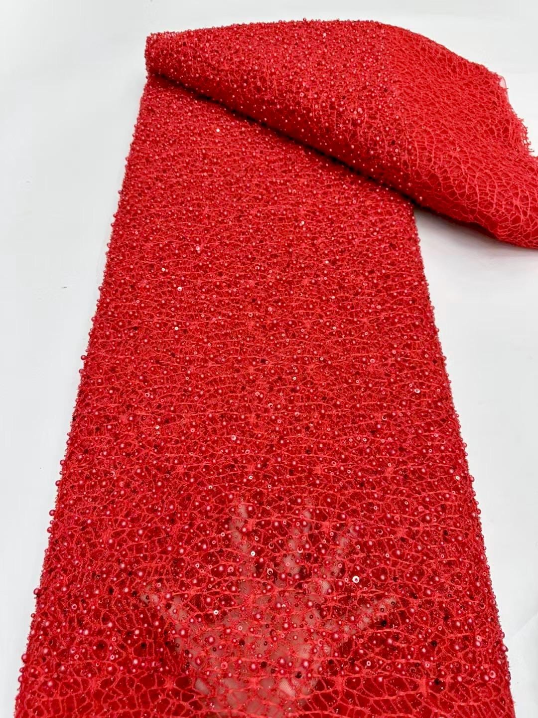 Red Sequin Lace Fabric，heavy Baeds Lace Fabric，mesh Fabric, Hollow ...