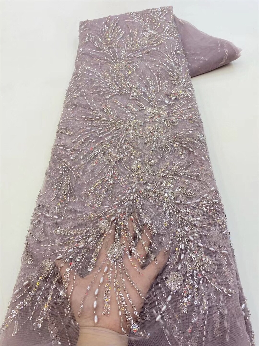 Heavy Beaded Sequin Lace Fabric, Floral Lace Fabric, Bridal Dress ...
