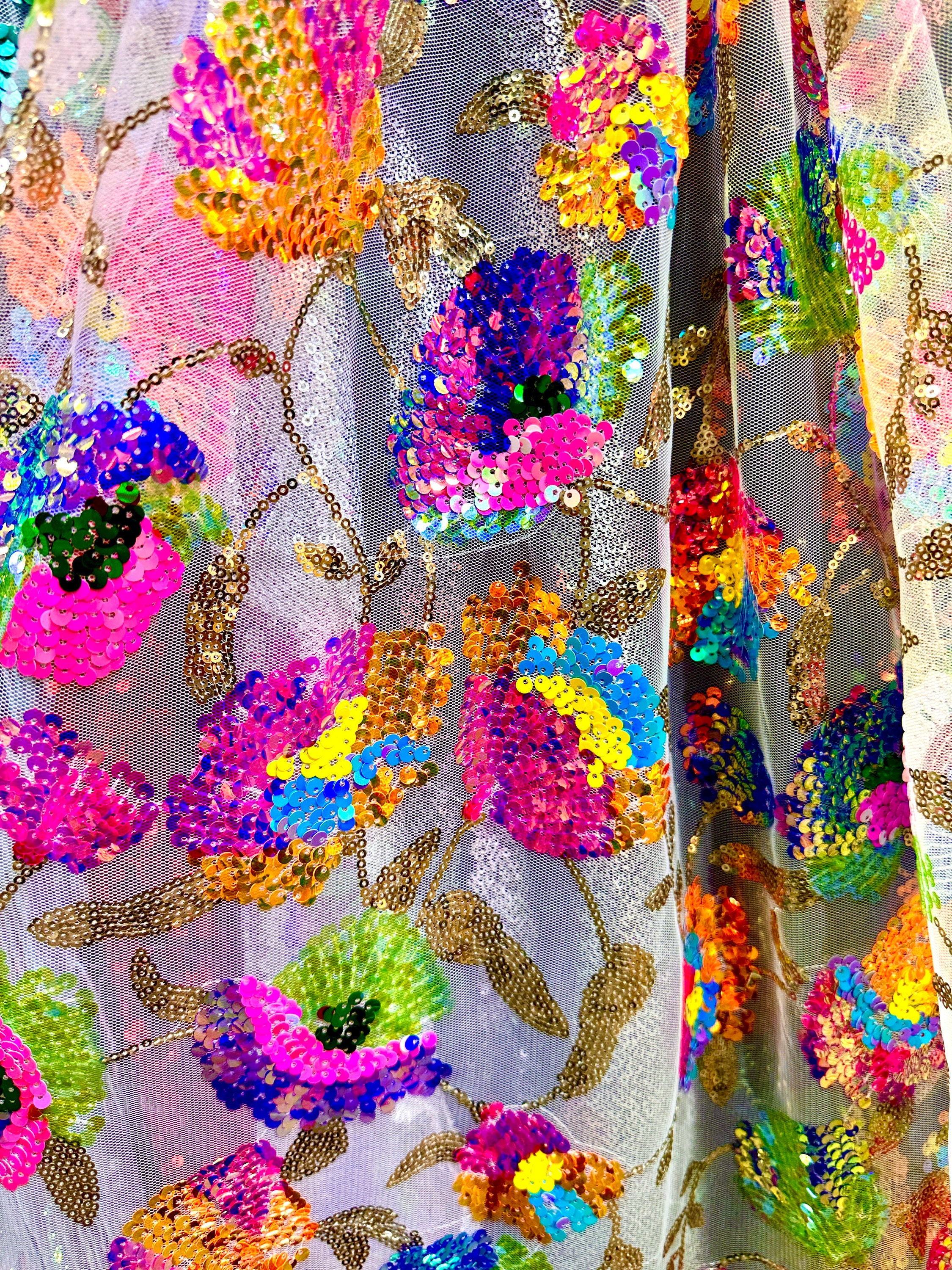 Colorful Sequin Lace Fabric Mesh Material Wedding Dress Bridal Veil ...