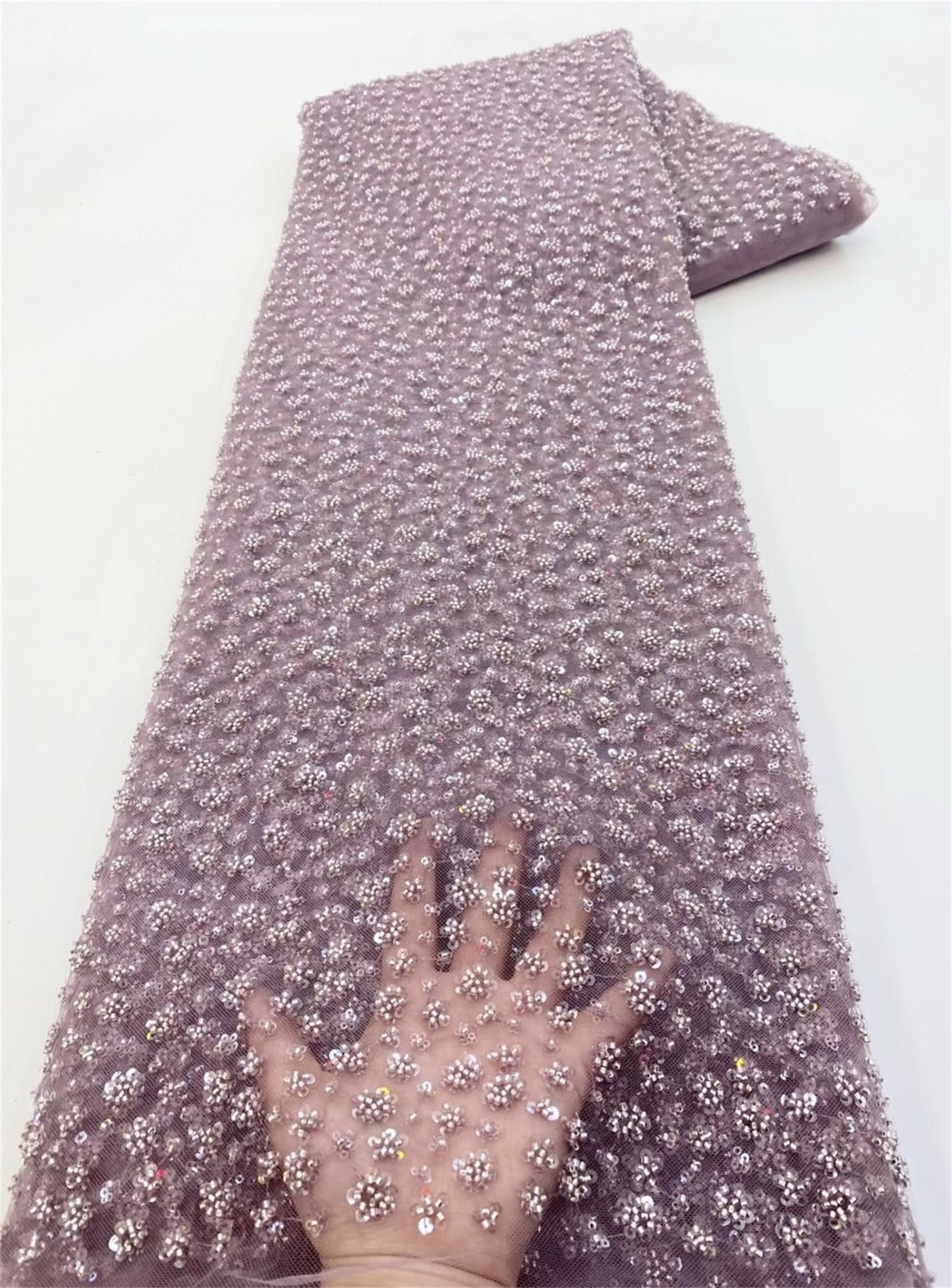 3D Beads Sequins Mesh Fabric,wedding Dress Floral Beaded Fabric,mesh ...