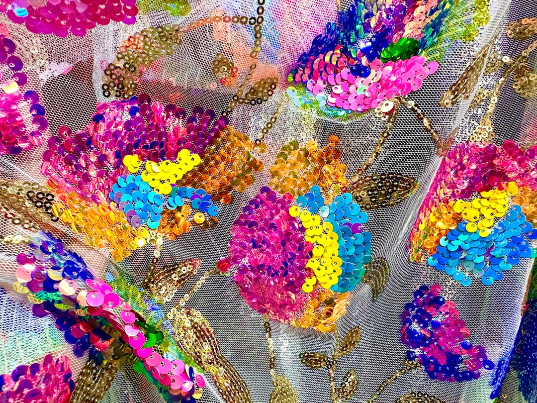 Colorful Sequin Lace Fabric Mesh Material Wedding Dress Bridal Veil ...