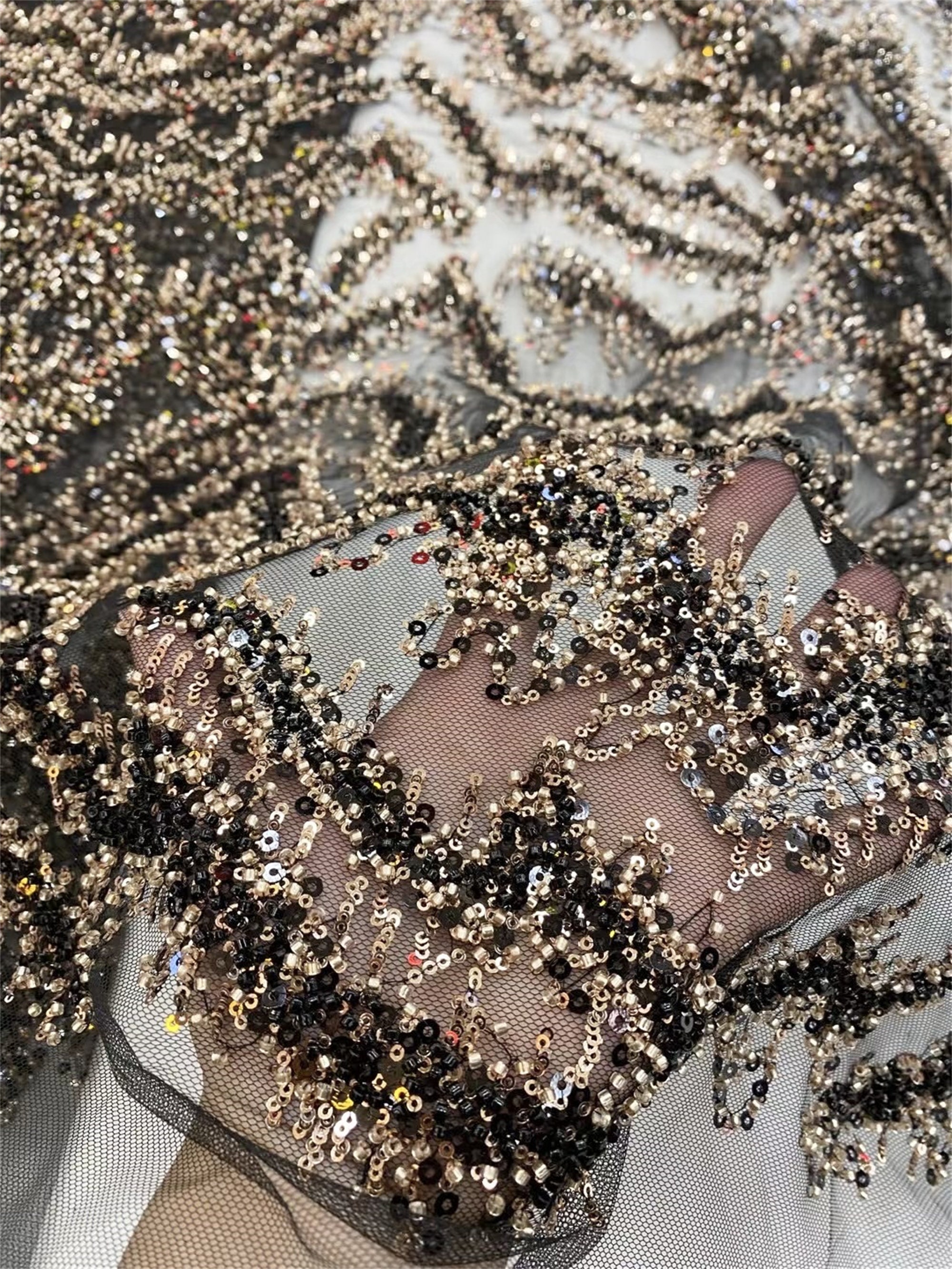 Blue Irregular Sequin Beaded Fabric, Heavy Beaded Fabric, for DIY ...