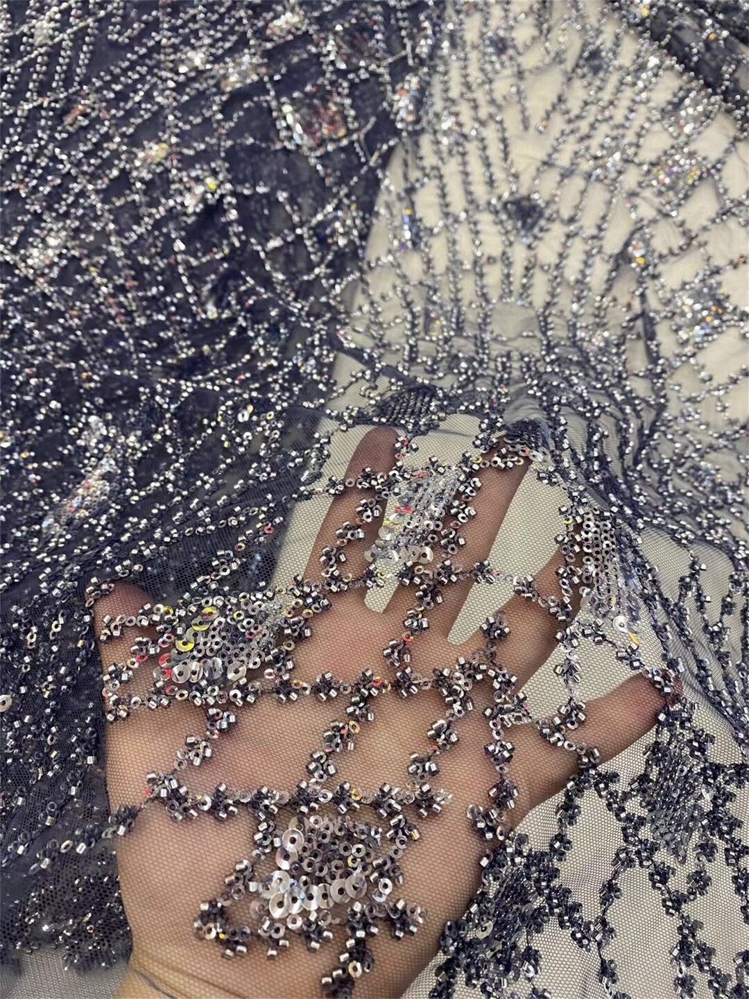 Heavy Beaded Lace Fabric, Spider Web Fabric, Dress Fabric, Bridal ...