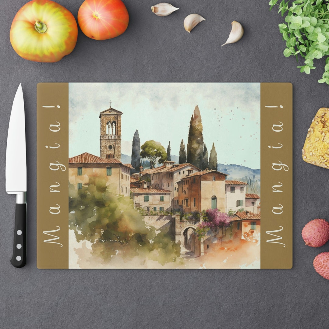 Mangia Cutting Board, Italian Landscape Cutting Board, Italian Kitchen ...