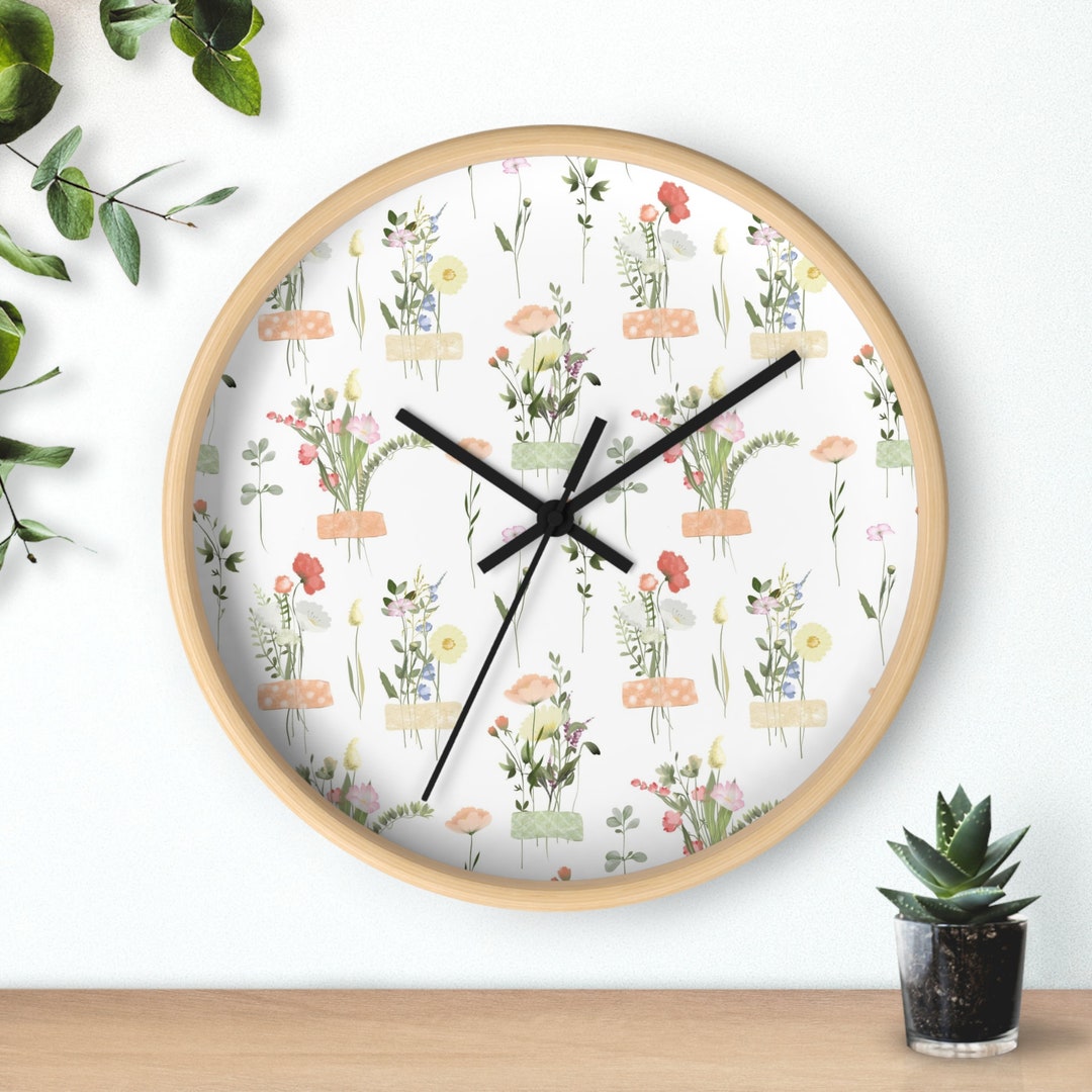Wall Clock Wildflower Clock Silent Wall Clock Unique Clock - Etsy