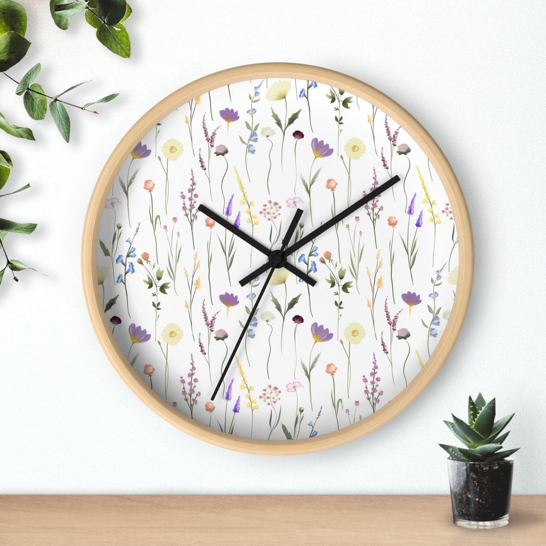 Wall Clock Wildflower Clock Silent Wall Clock Unique Clock - Etsy