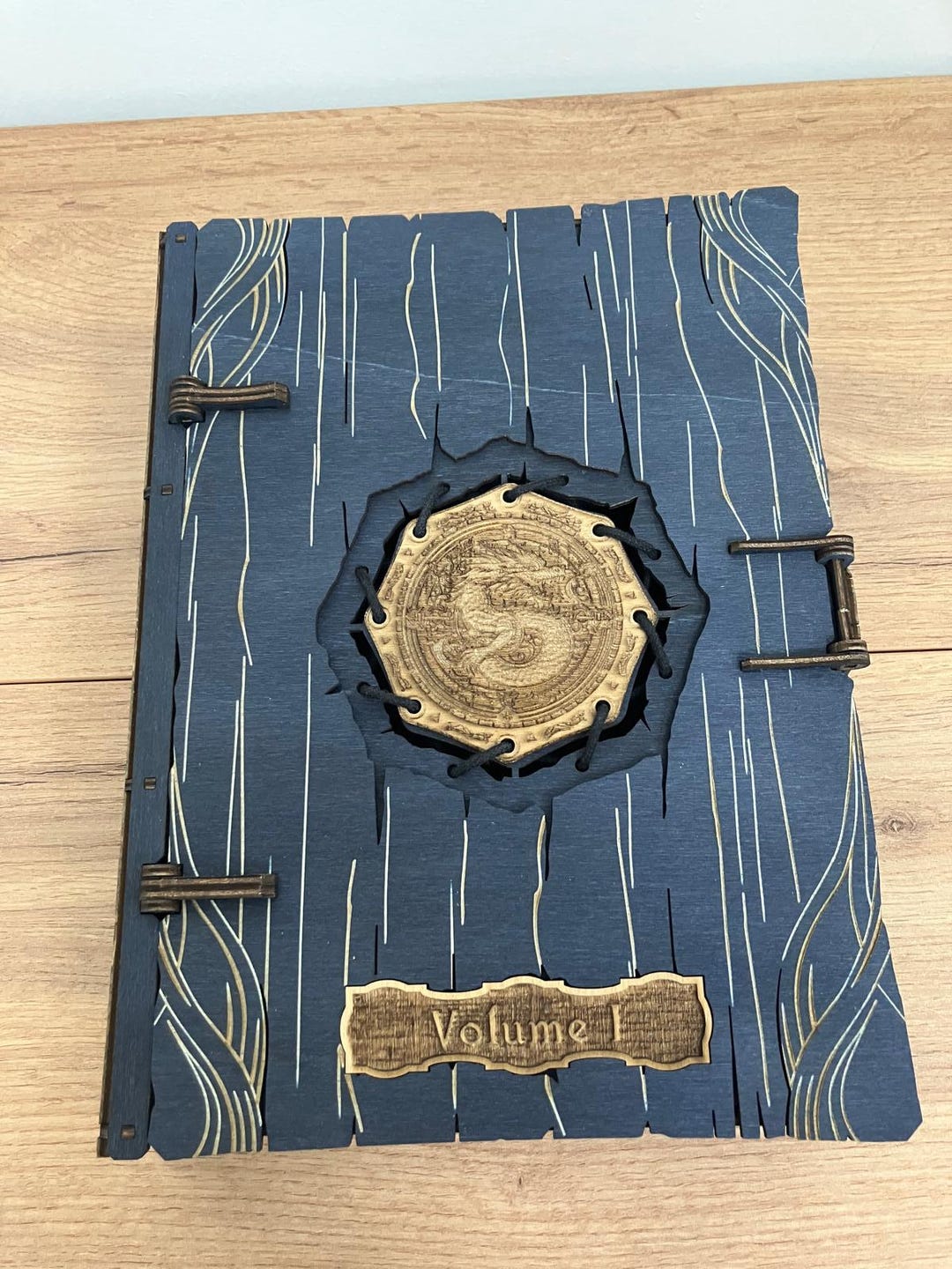 Engraved Wooden Medallion Book Box With Integrated Hinge and Magnetic ...