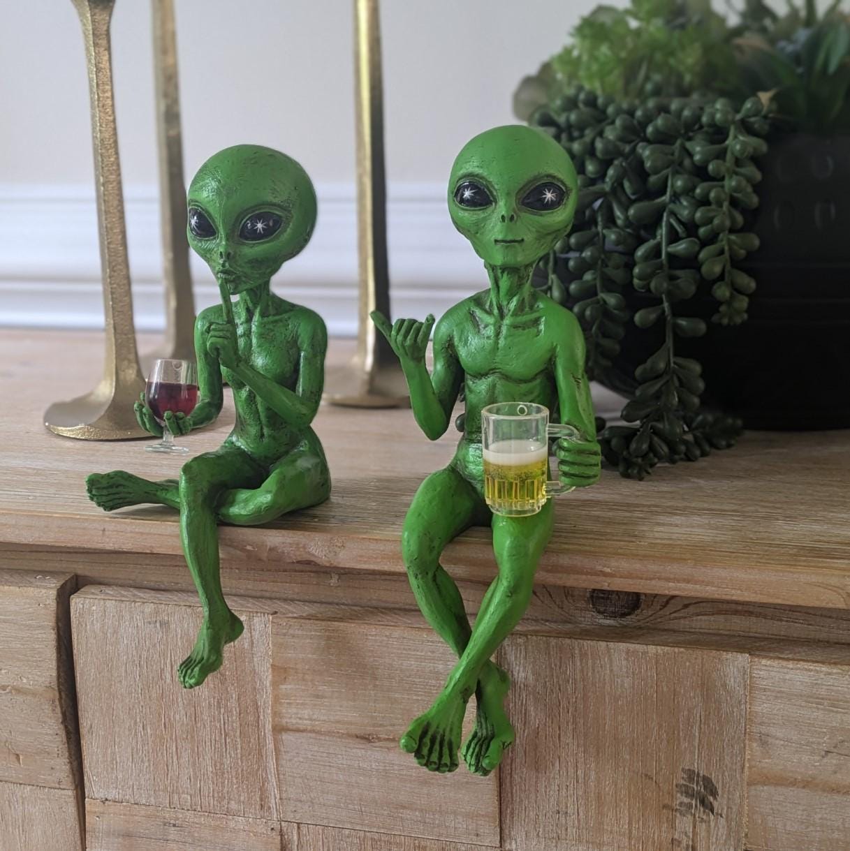 Alien Invasion “party Aliens” Wine Drinking Female and Beer Drinking ...