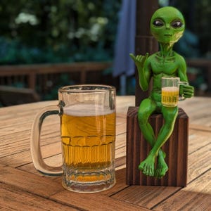 Alien Invasion “party Alien” Male Hang Loose Beer Drinking Ledge ...