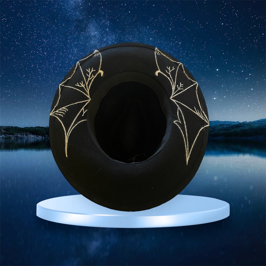 Hand Painted Bat Wing Wide Brim Goth Witch Fedora Hat - Etsy UK