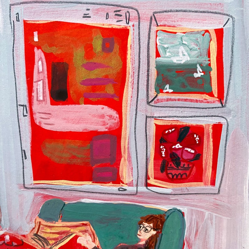 Cozy Reading Chair Gouache Print From Original Painting Whimsical Art ...