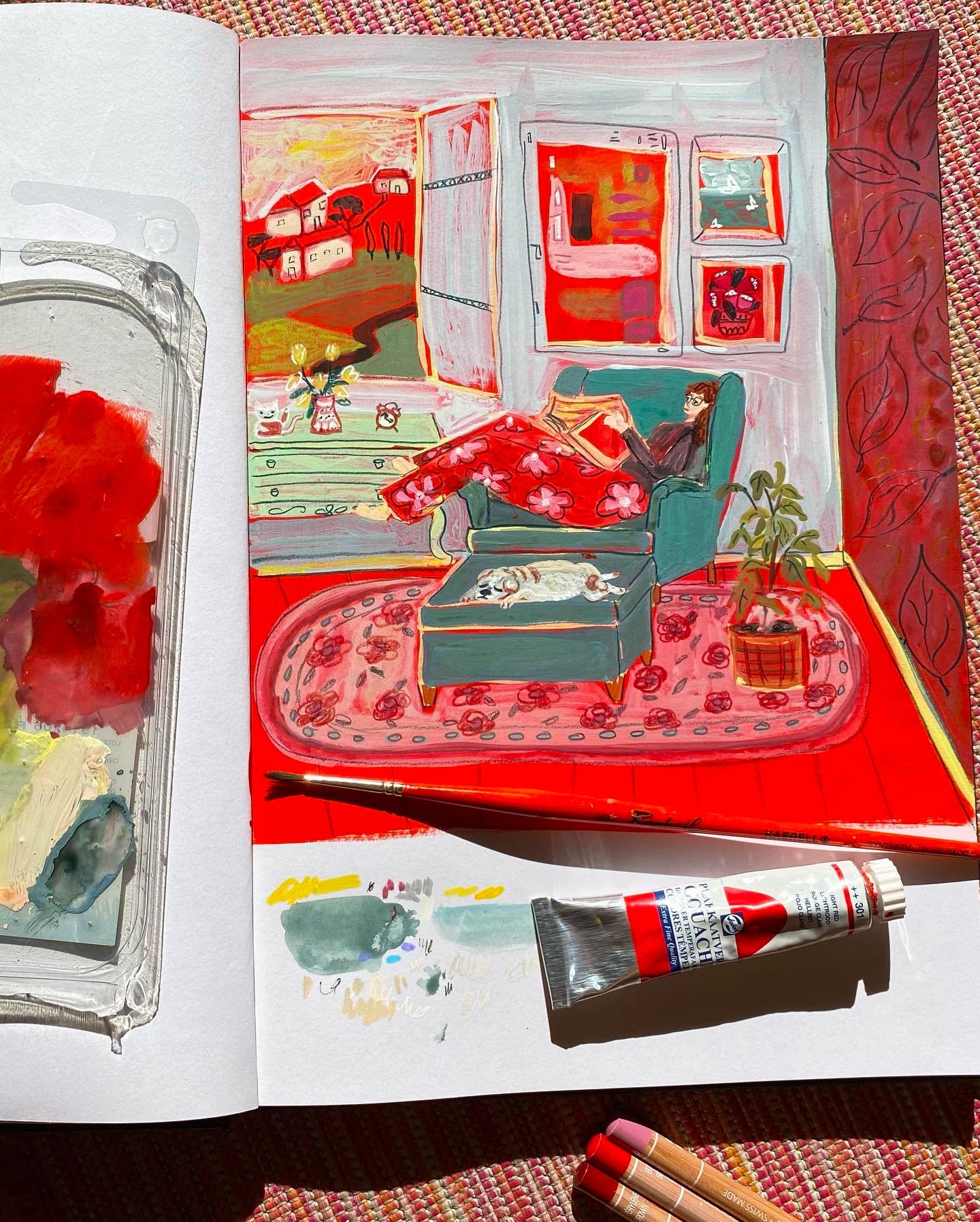 Cozy Reading Chair Gouache Print From Original Painting Whimsical Art ...