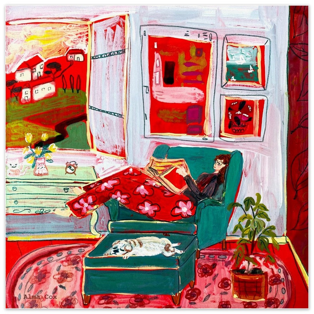Cozy Reading Chair Gouache Print From Original Painting Whimsical Art ...