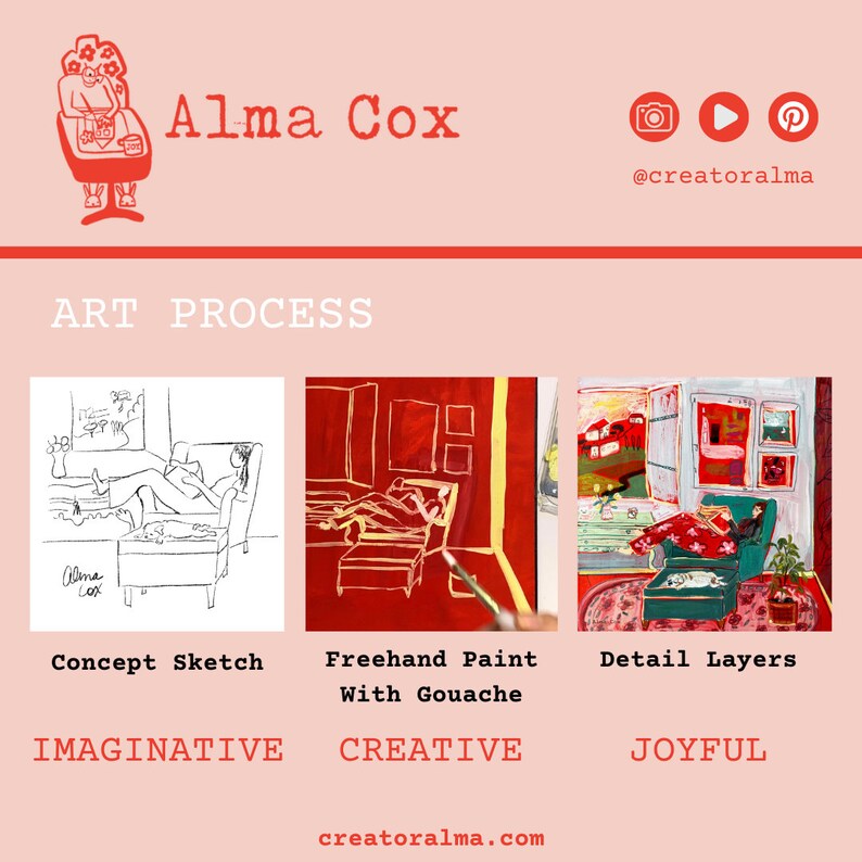 Cozy Reading Chair Gouache Print From Original Painting Whimsical Art ...