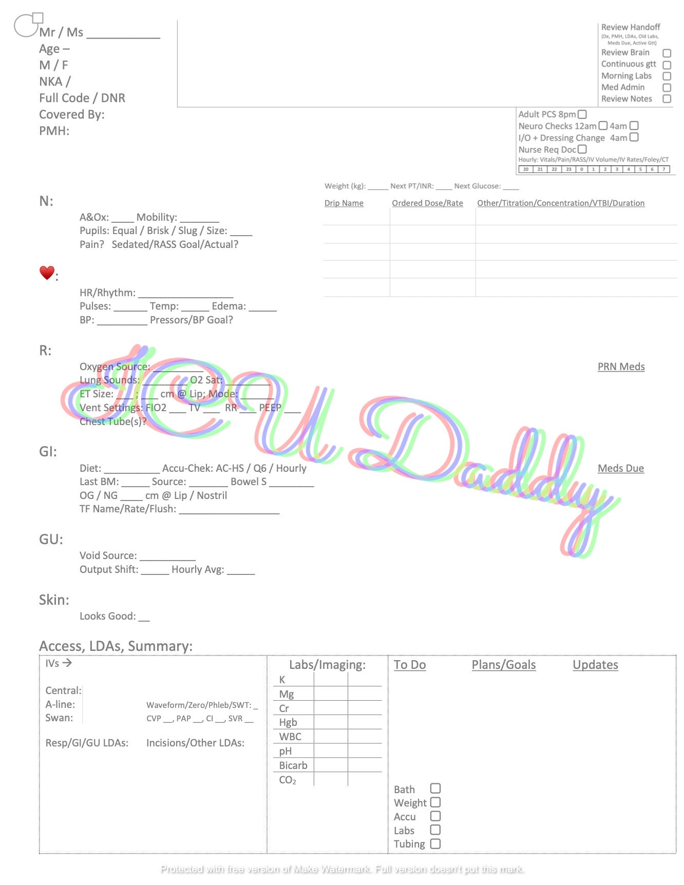 Comprehensive ICU Report Sheet - Etsy