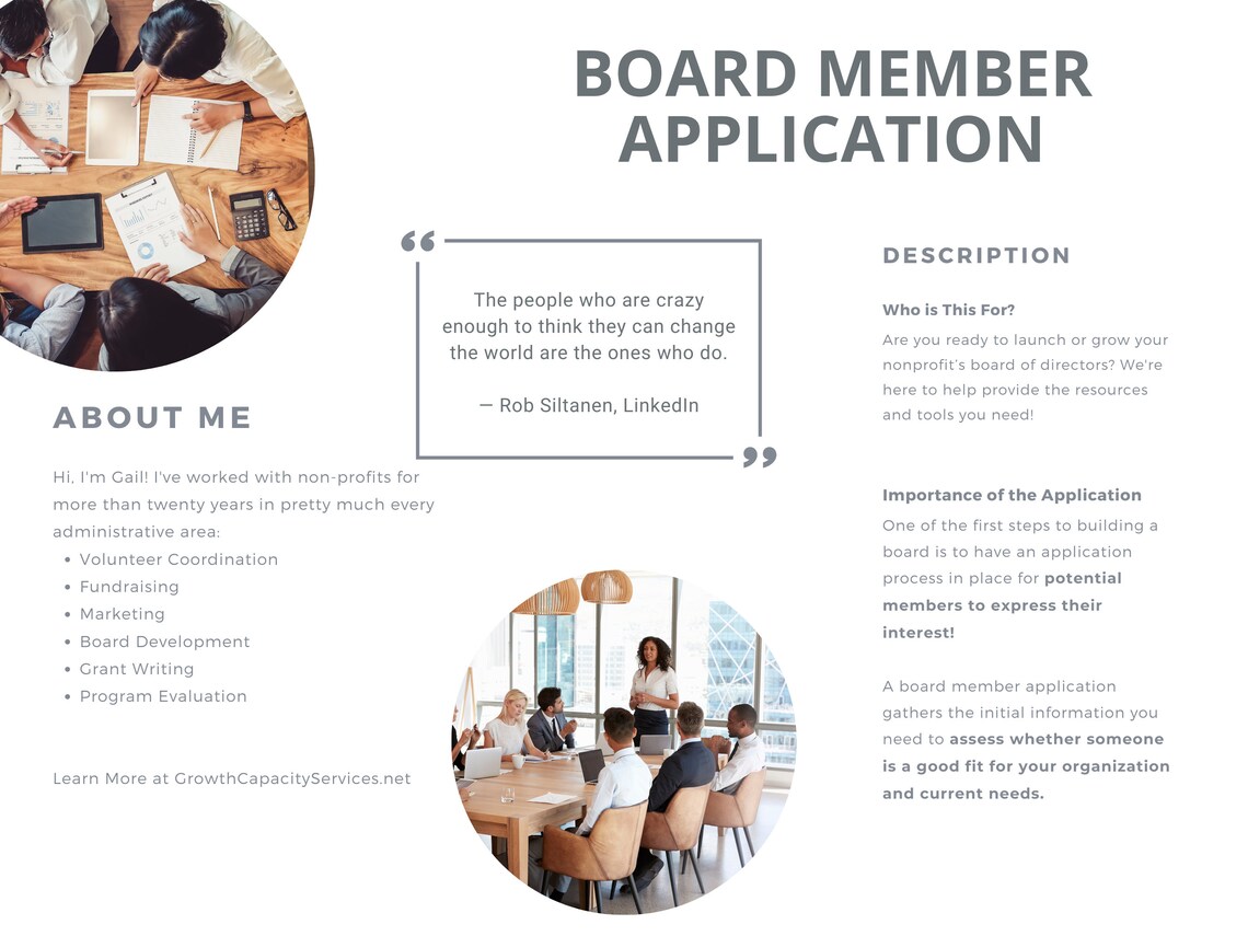 Non Profit Board Member Application Template - Etsy