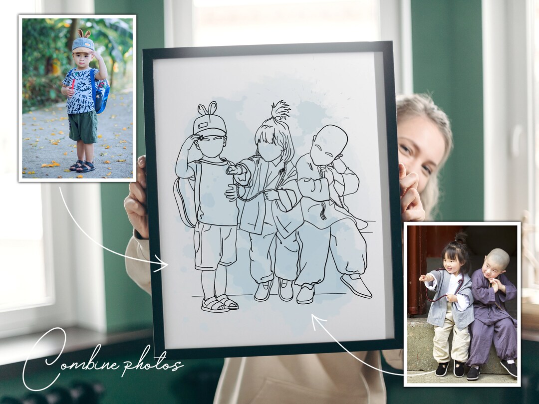 Line Drawing From Photo, Merge Combine Photos Custom Family Portrait ...
